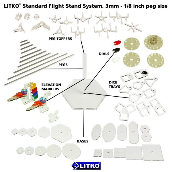 28mm Circle Flight Stands with 2& pegs 3mm Clear 10