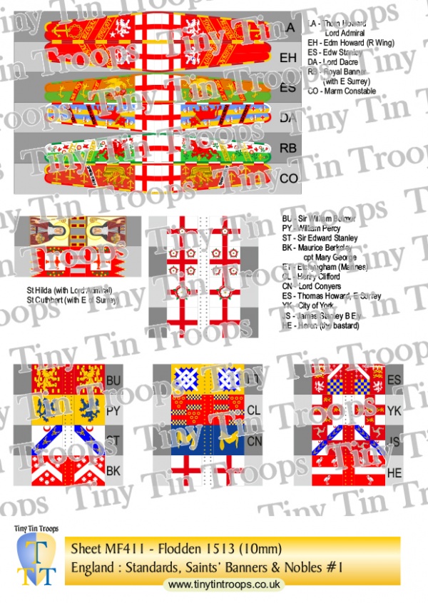 Tiny Tin Troops Flags Flodden English Set 10mm