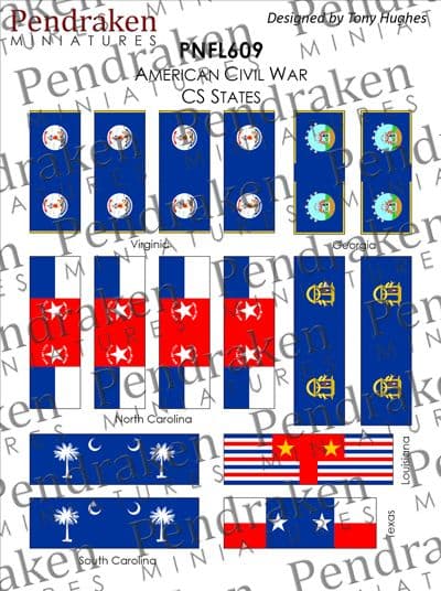 Pendraken 10mm ACW Flags CS Battleflags sheet 3 Other armies