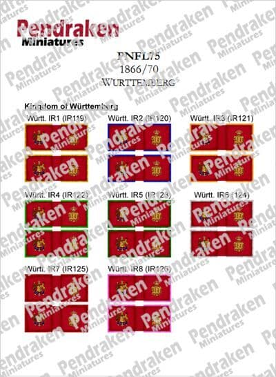 Pendraken 10mm 19th Century Flags 1870s Wurttemburg flags
