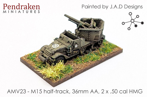 Pendraken 10mm WWII American M15 half-track, 37mm AA, 2 x .50 cal HMG