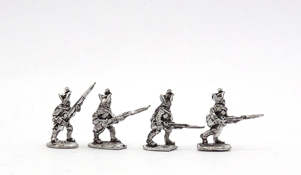Pendraken 10mm AWI Hessian musketeers, advancing with bayonet