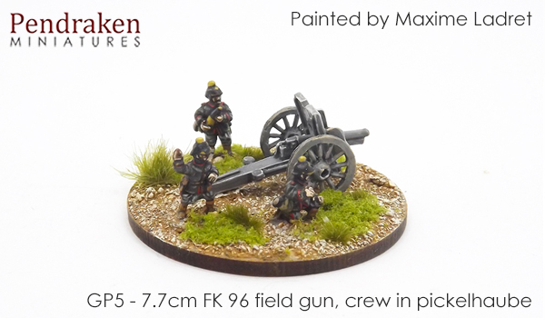 Pendraken 10mm WWI German 77mm field gun, crew in picklehaube