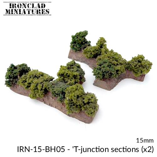 Ironclad Miniatures - 15mm Terrain - Bocage Hedgerows T-junction sections