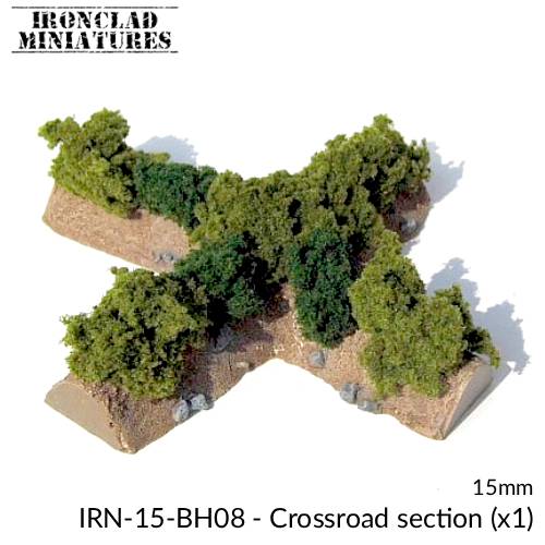 Ironclad Miniatures - 15mm Terrain - Bocage Hedgerows Crossroad section