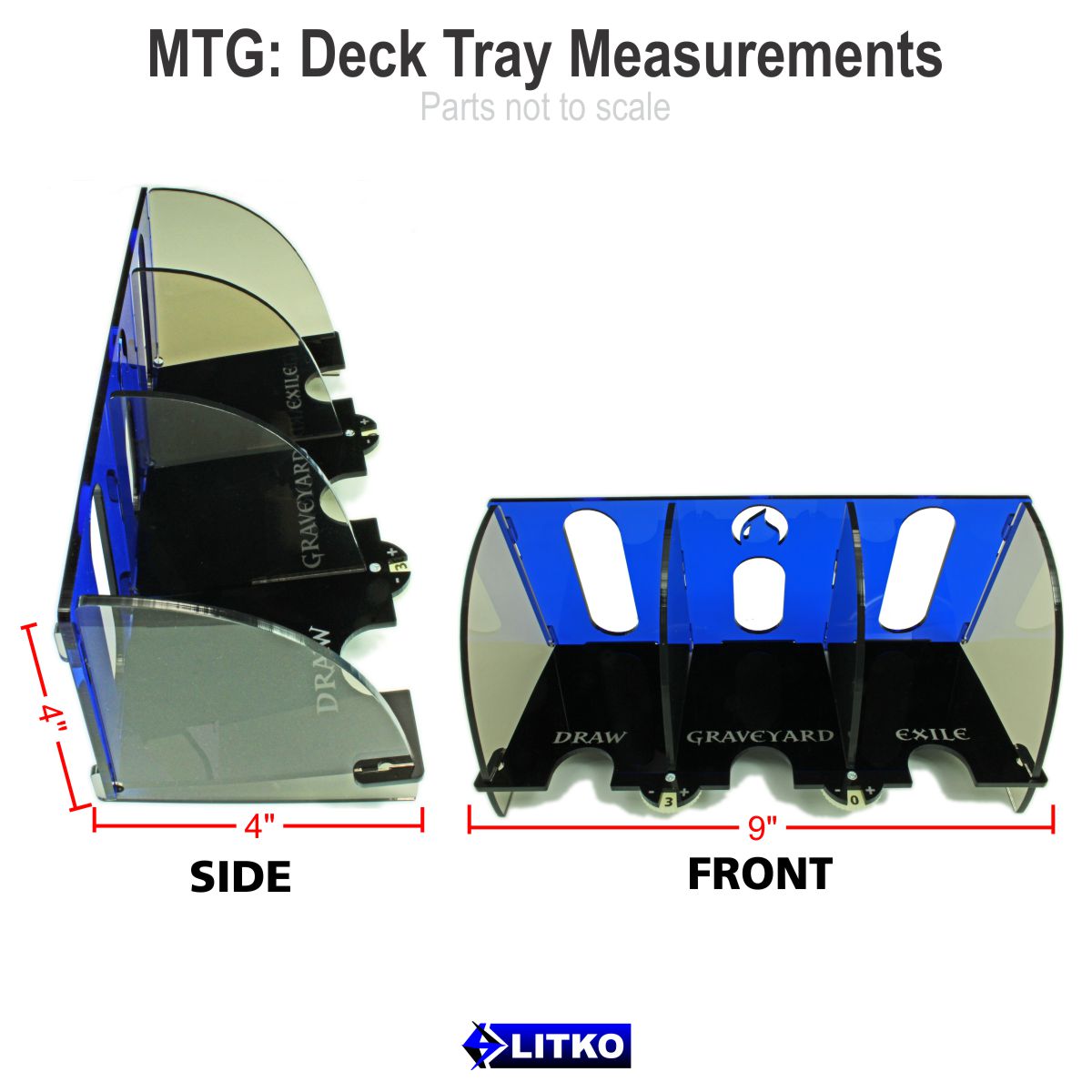 Card Deck Tray with Life Count Dials MtG Blue