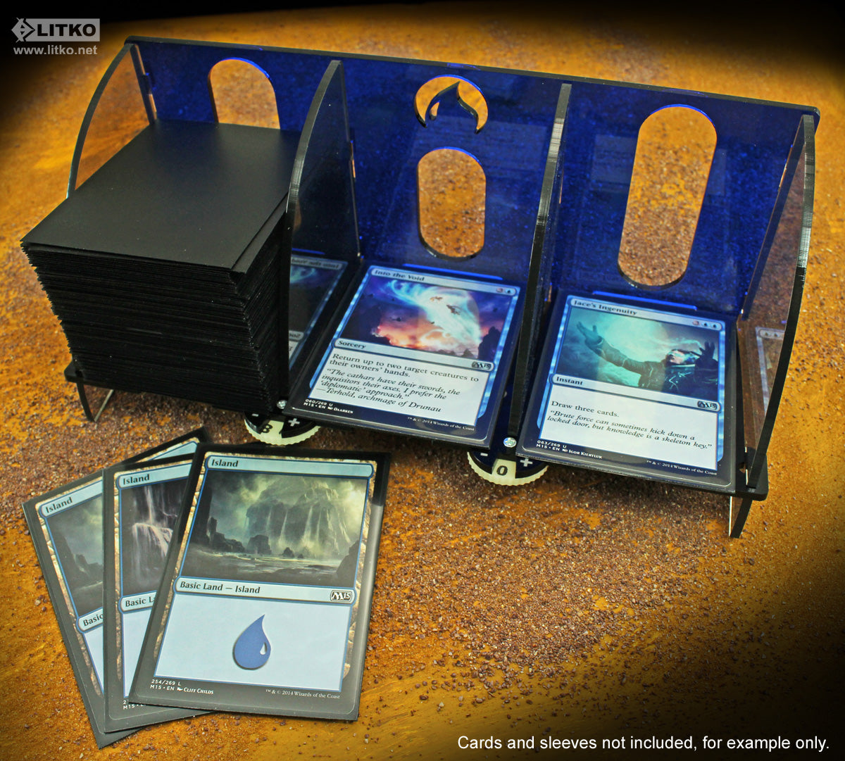 Card Deck Tray with Life Count Dials MtG Blue