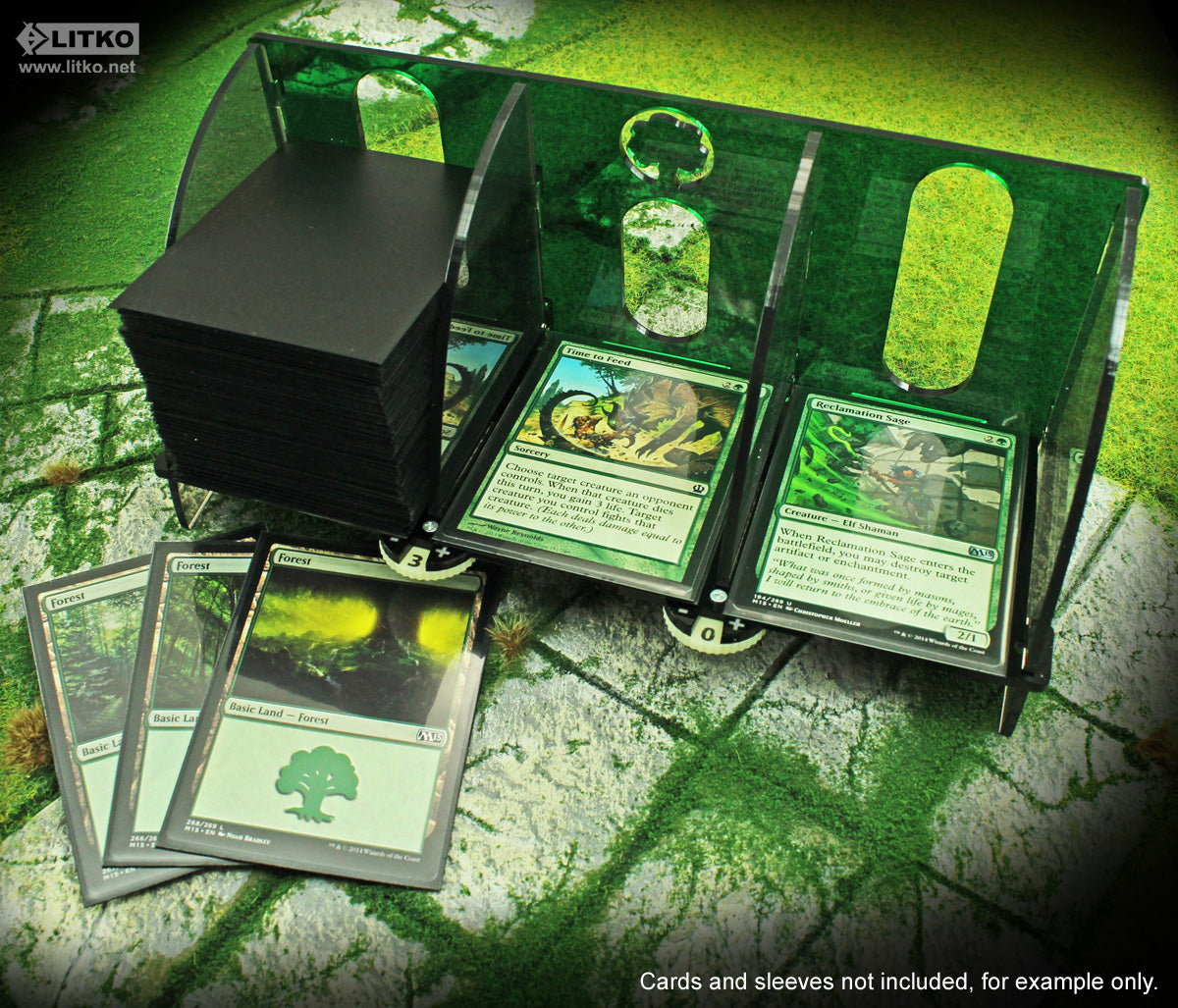 Card Deck Tray with Life Count Dials MtG Green