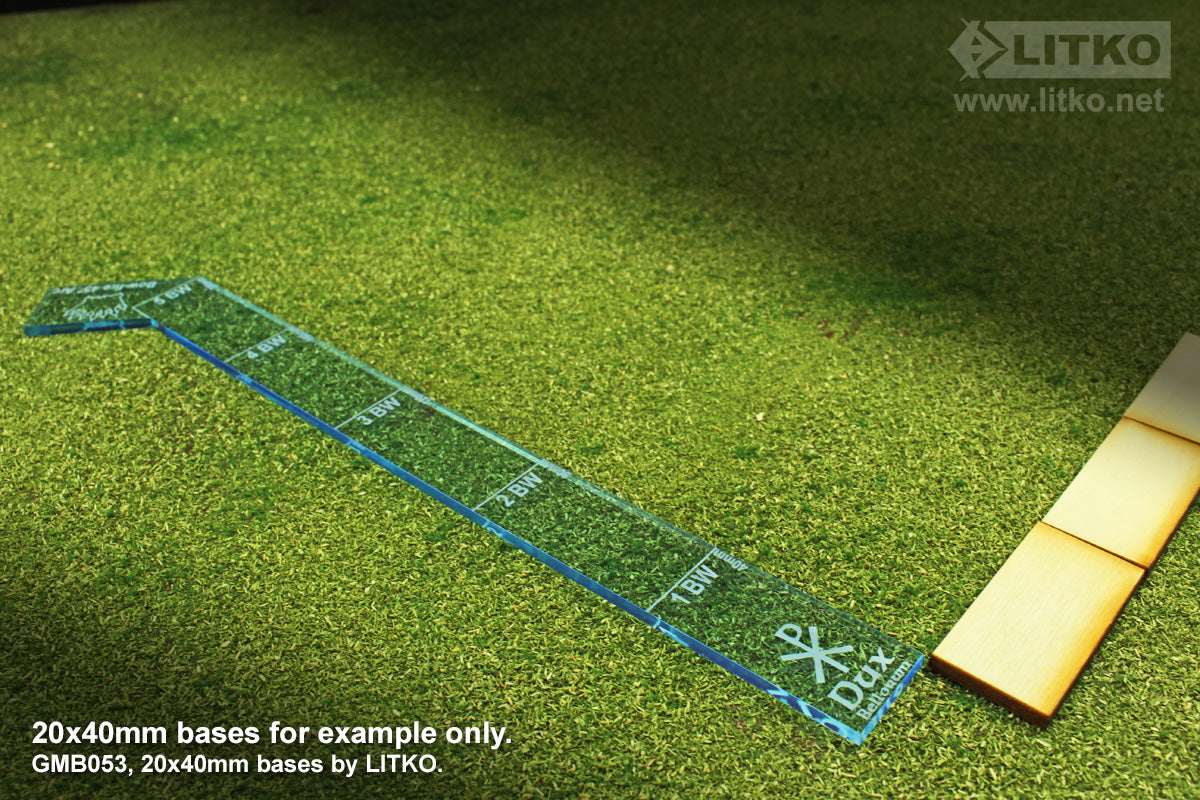 40mm Ruler with Fire Arc Dux Bellorum Transparent Light Blue