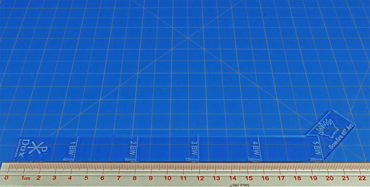 40mm Ruler with Fire Arc Dux Bellorum Transparent Light Blue