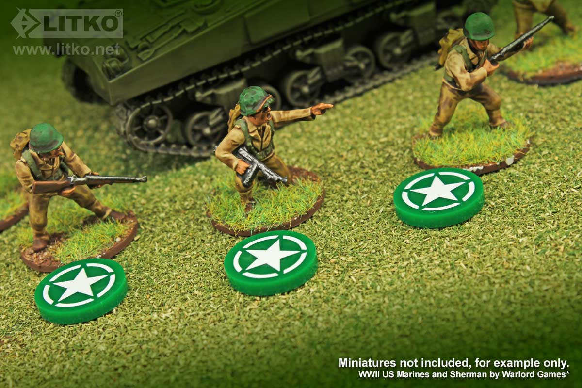 Premium Printed WWII Faction Tokens American Army Green Roundel 10