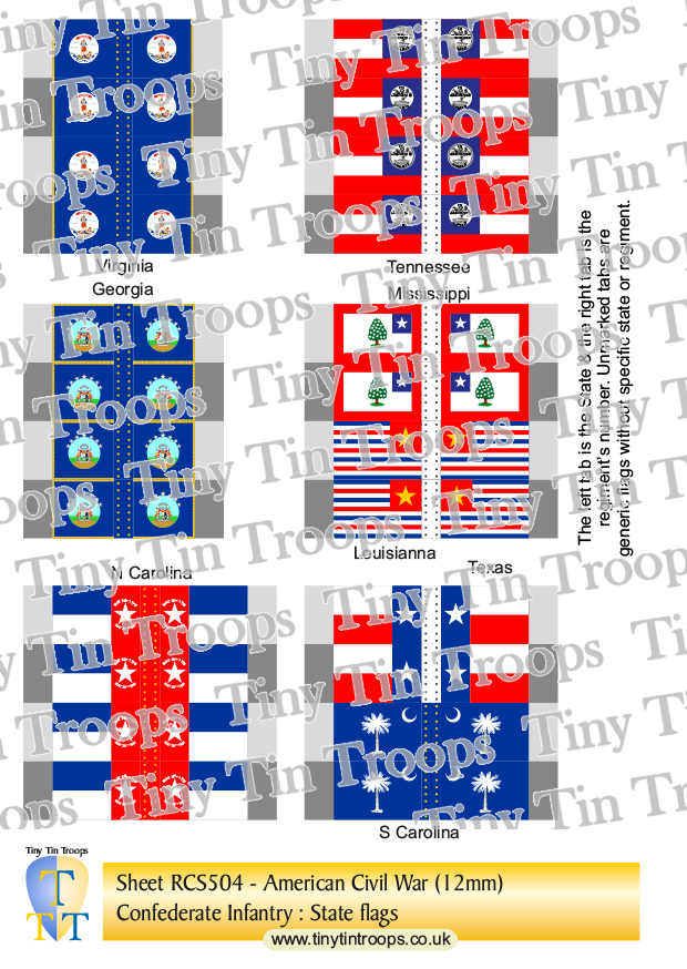 Tiny Tin Troops Flags Confed States Sheet 4 12mm
