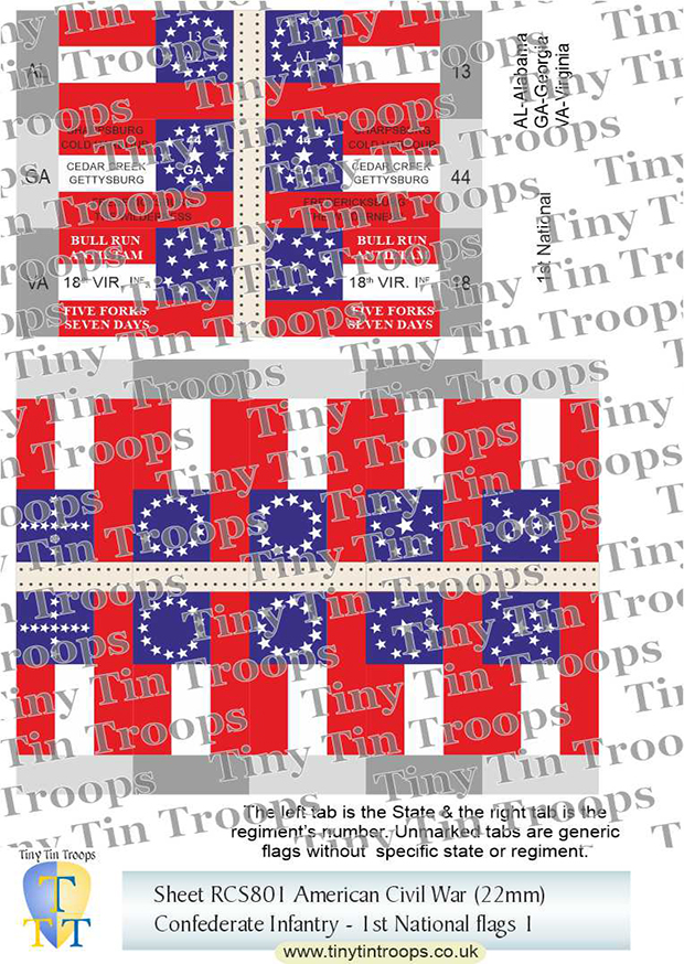 Tiny Tin Troops Flags Confed States Sheet 1 22mm
