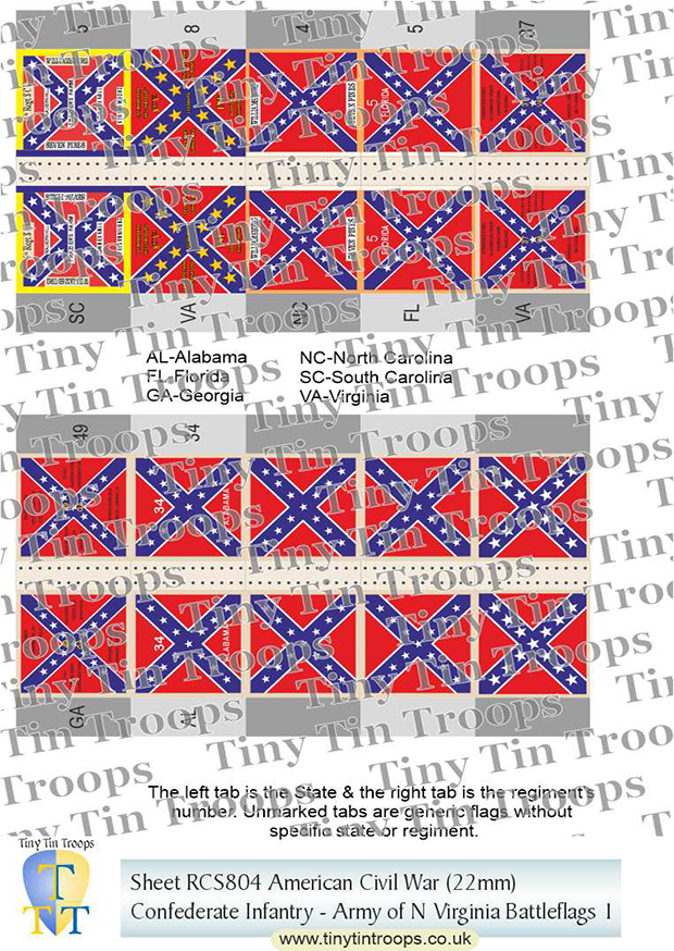 Tiny Tin Troops Flags Confed States Sheet 4 22mm