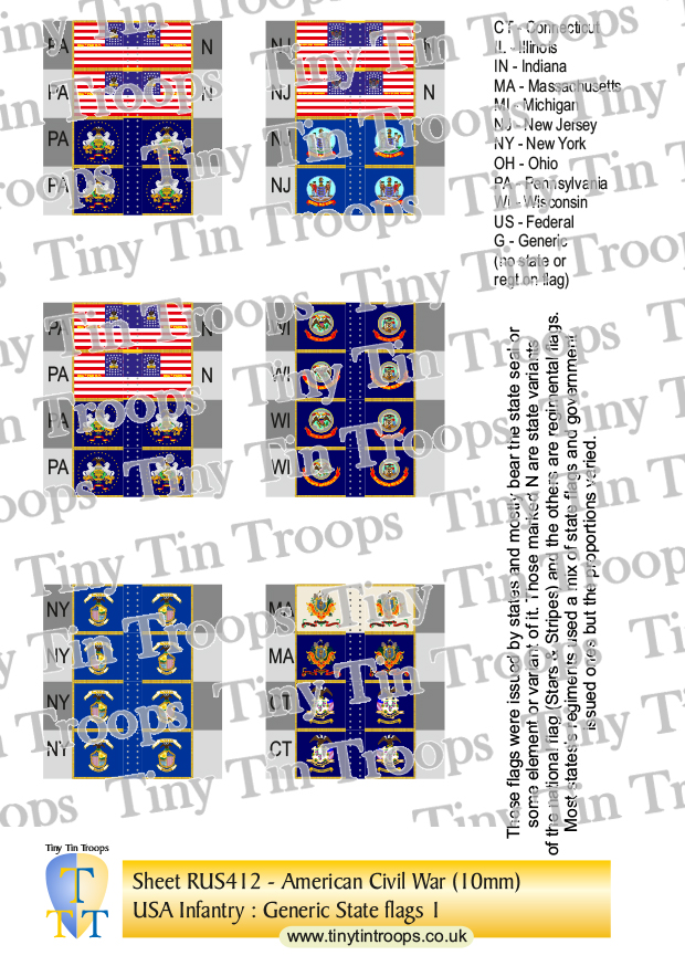 Tiny Tin Troops Flags Union States Sheet 6 10mm