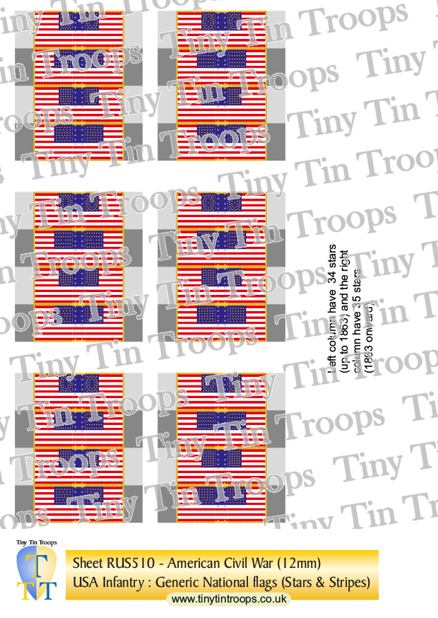 Tiny Tin Troops Flags Union States Sheet 4 12mm