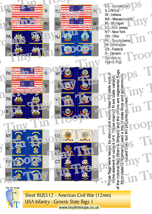 Tiny Tin Troops Flags Union States Sheet 6 12mm