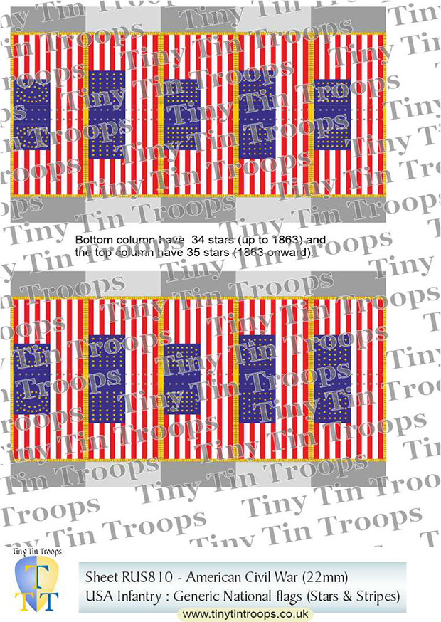 Tiny Tin Troops Flags Union States Sheet 7 22mm
