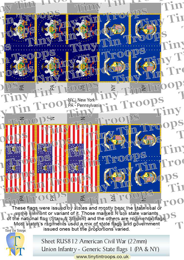 Tiny Tin Troops Flags Union States Sheet 9 22mm