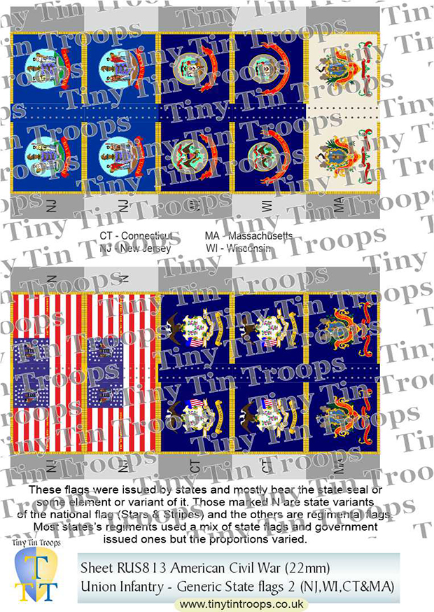 Tiny Tin Troops Flags Union States Sheet 10 22mm