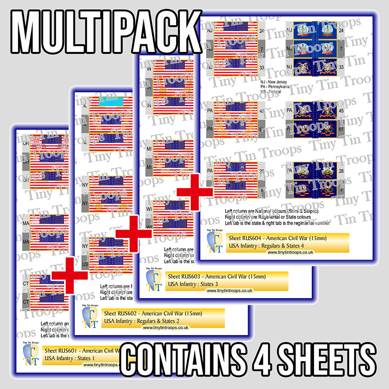 Tiny Tin Troops Flags Union States Set 1 15mm