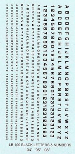 Decals Black Letters and Numbers 1/76-1/285