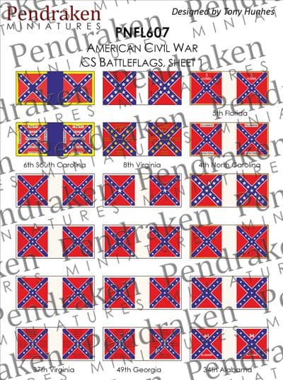 Pendraken 10mm ACW Flags CS Battleflags sheet 1 ANV