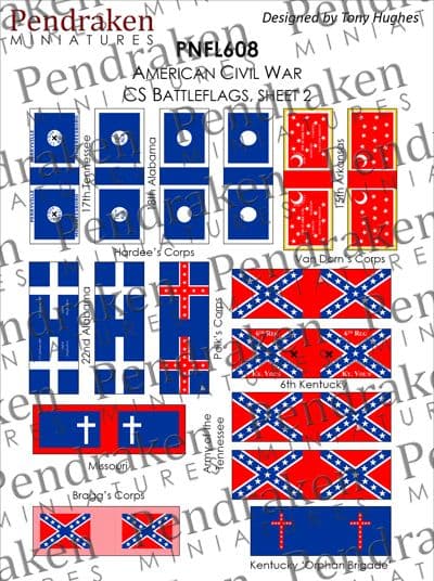 Pendraken 10mm ACW Flags CS Battleflags sheet 2 Other armies