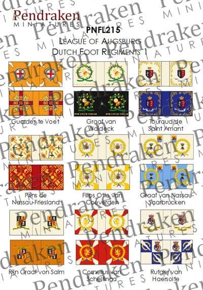 Pendraken 10mm League of Augsburg Flags Dutch Foot Regiments 1