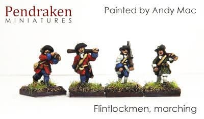 Pendraken 10mm League of Augsburg Flintlockmen marching