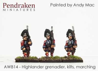 Pendraken 10mm AWI British Highlander grenadier kilts marching