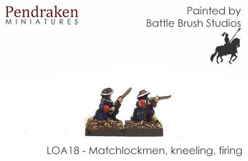 Pendraken 10mm League of Augsburg Kneeling matchlockmen firing