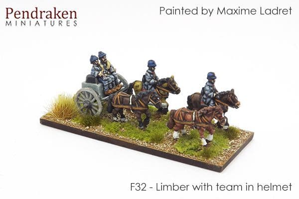 Pendraken 10mm WWI French Limbers with team in helmet