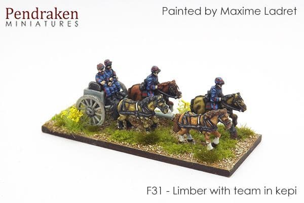 Pendraken 10mm WWI French Limbers with team in kepi