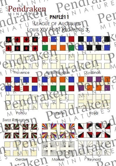 Pendraken 10mm League of Augsburg Flags Louis XIV Foot Regiments 3