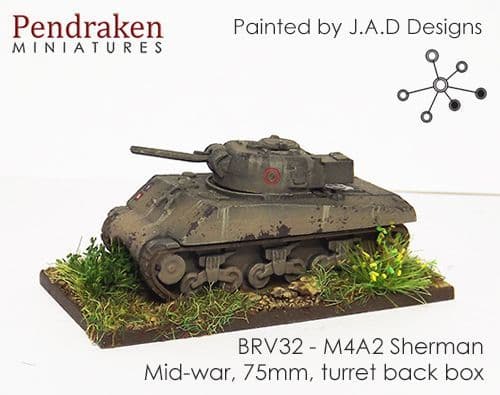 Pendraken 10mm WWII British M4A2 Sherman, mid-war, 75mm, turret back box