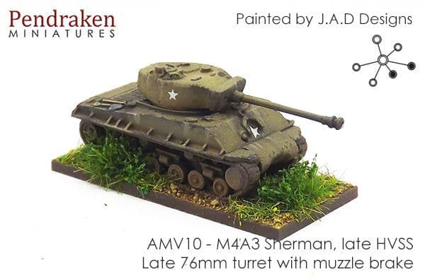 Pendraken 10mm WWII American M4A3 Sherman, late HVSS, late 76mm turret with muzzle brake