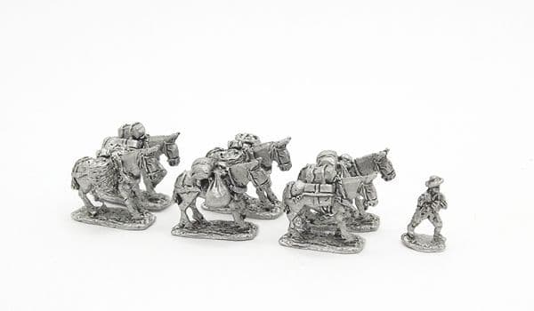 Pendraken 10mm NAPOLEONIC Misc Mule train 6 mules driver
