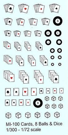 Decals Playing Cards Dice and Pool Balls 1/76-1/285