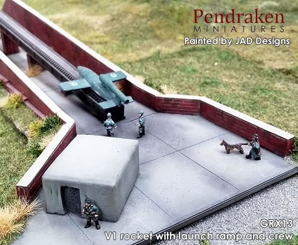 Pendraken 10mm WWII German V1 rocket with launch ramp and crew