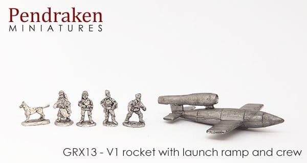 Pendraken 10mm WWII German V1 rocket with launch ramp and crew
