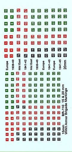 Decals WWII British Armour Brigade Markings 1/100-1/72