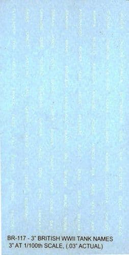 Decals WWII British Tank Names 1/100-1/144