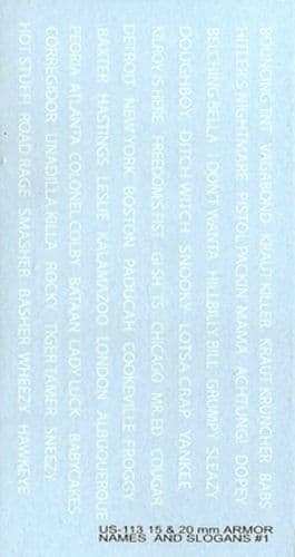 Decals WWII US Armour Names/Slogans 1/100-1/76