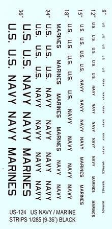 Decals WWII US Navy Lettering in Black 1/285-1/144