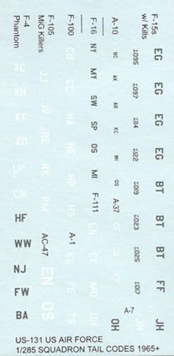 Decals WWII USAF Tail Codes 1/285